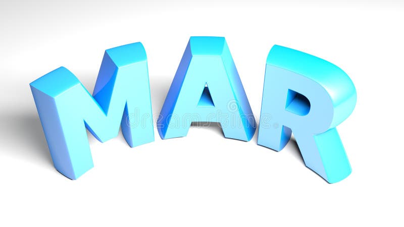 MAR for March Blue on White Background - 3D Rendering Illustration ...