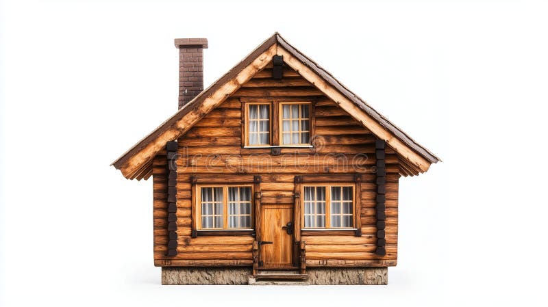 3D Rendering of a Wooden Log Cabin on a White Background Stock ...