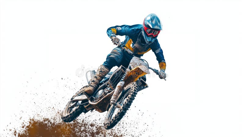 Motocross Rider in Mid-Air Jump on a White Background Stock ...