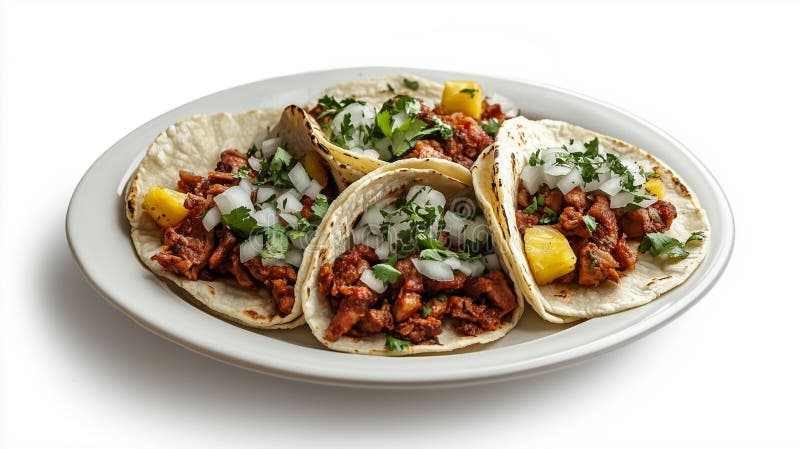 Al Pastor Tacos on a White Plate Stock Illustration - Illustration of ...