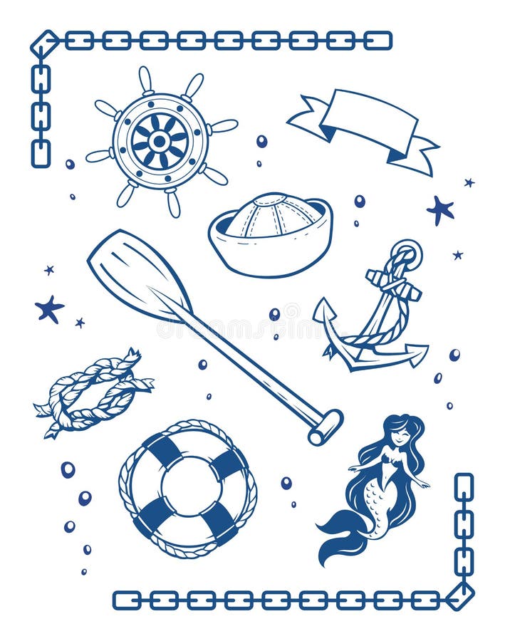Mar y símbolos náuticos ilustración del vector. Ilustración de náuticos ...