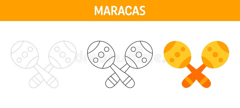 Maracas Tracing and Coloring Worksheet for Kids Stock Vector ...