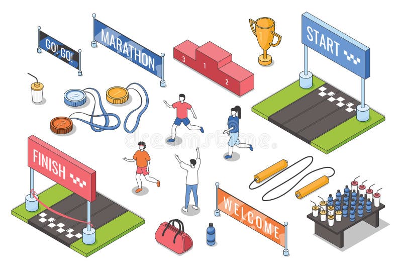 Marathon Isometric Elements Stock Vector - Illustration of vector, mega ...
