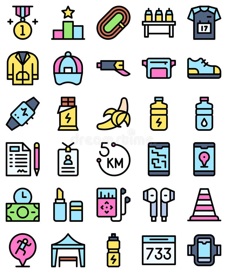 Marathon Related Filled Icon Set 2, Vector Illustration Stock Vector ...