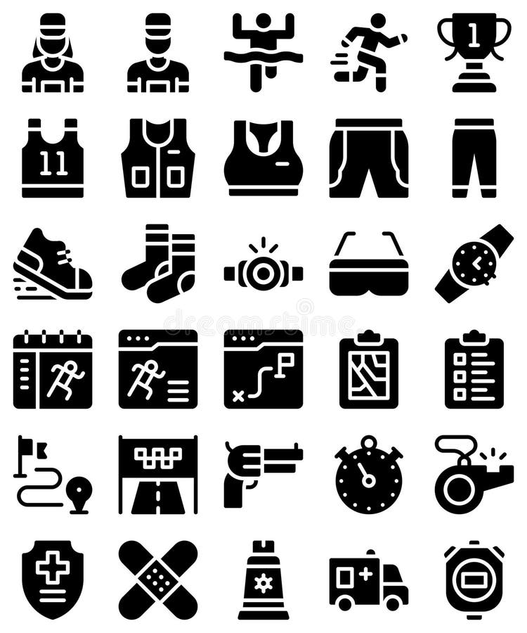 Marathon Related Solid Icon Set, Vector Illustration Stock Vector ...