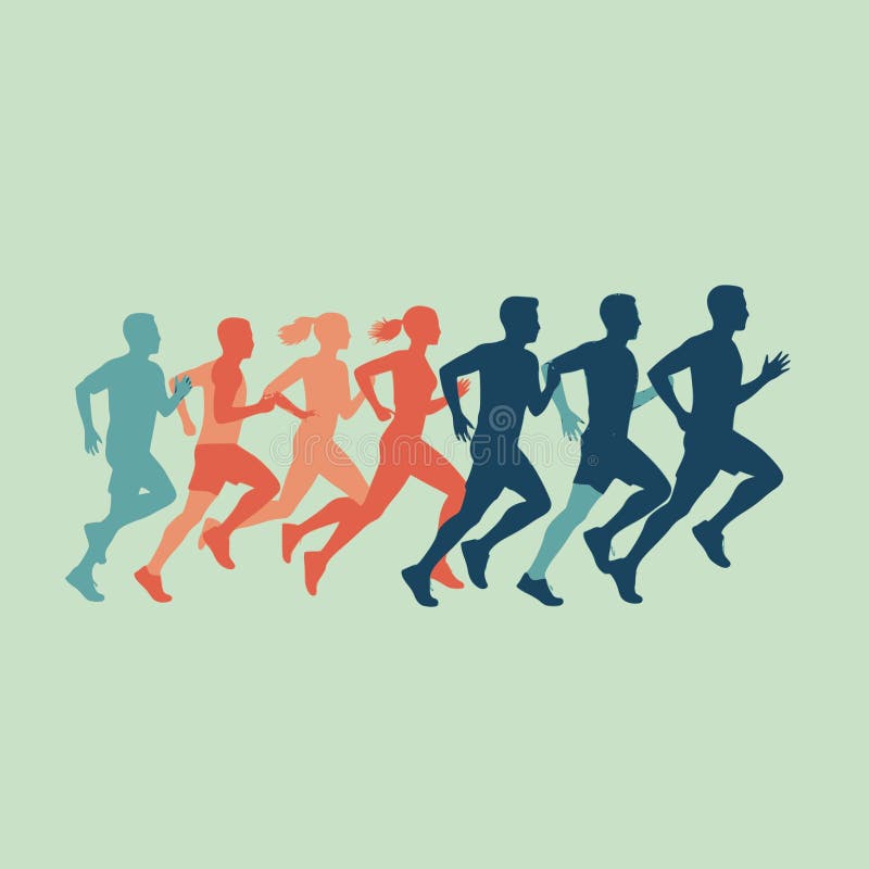 Marathon Run. Group of Running People, Men and Women Stock Vector ...