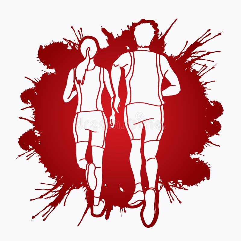 Marathon Runner, Couple Running Together Graphic Vector Stock Vector ...