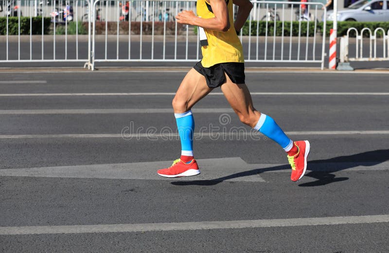 Marathon Runner Legs Running on City Stock Image - Image of male ...