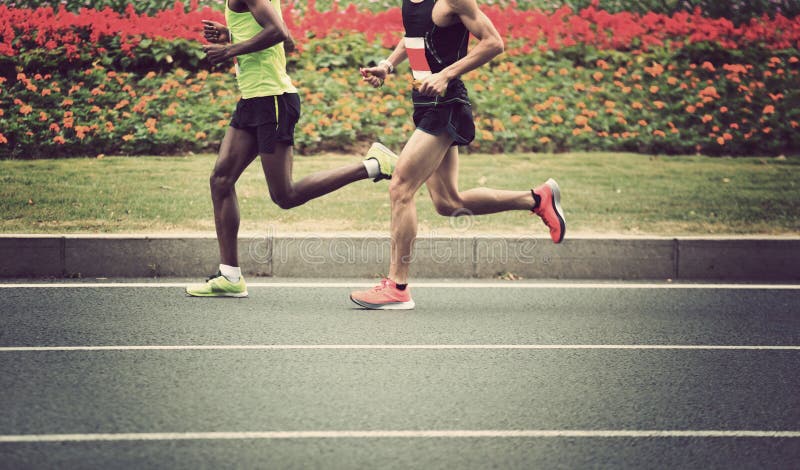 Runner Legs Running on City Road Stock Image - Image of copy ...