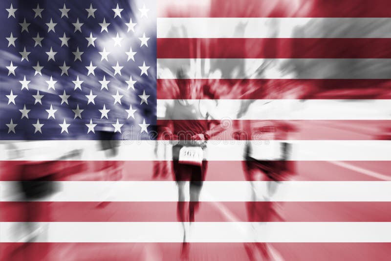 Marathon Runner Motion Blur with Blending USA Flag Stock Illustration ...