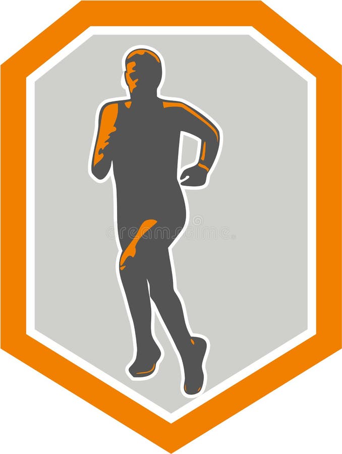 Marathon Runner Running Front Shield Retro Stock Vector - Illustration ...