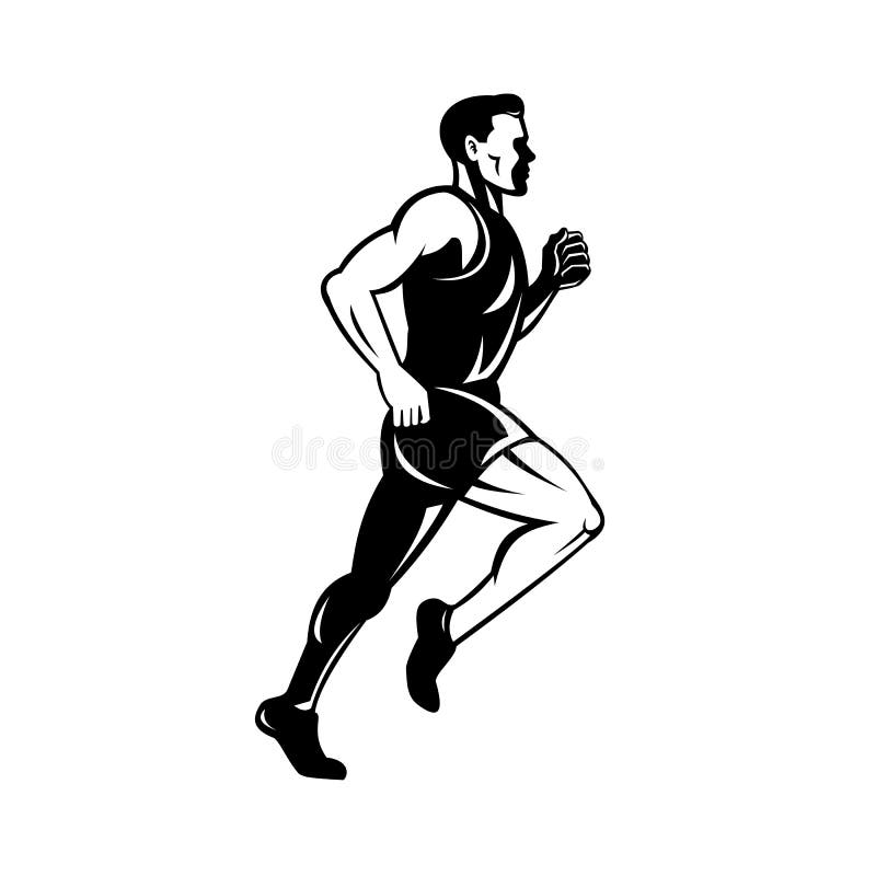 Marathon Runner Running Side Black and White Stock Vector ...