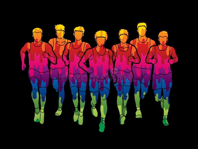 Marathon Runners, Group of People Running, Men Running Stock Vector ...