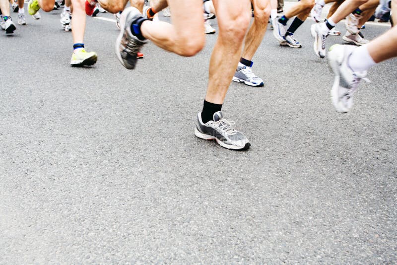 Marathon Runners, Motion Blur on Running Shoes Stock Image - Image of ...
