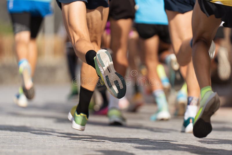Marathon Runners Running on City Road Stock Photo - Image of leader ...