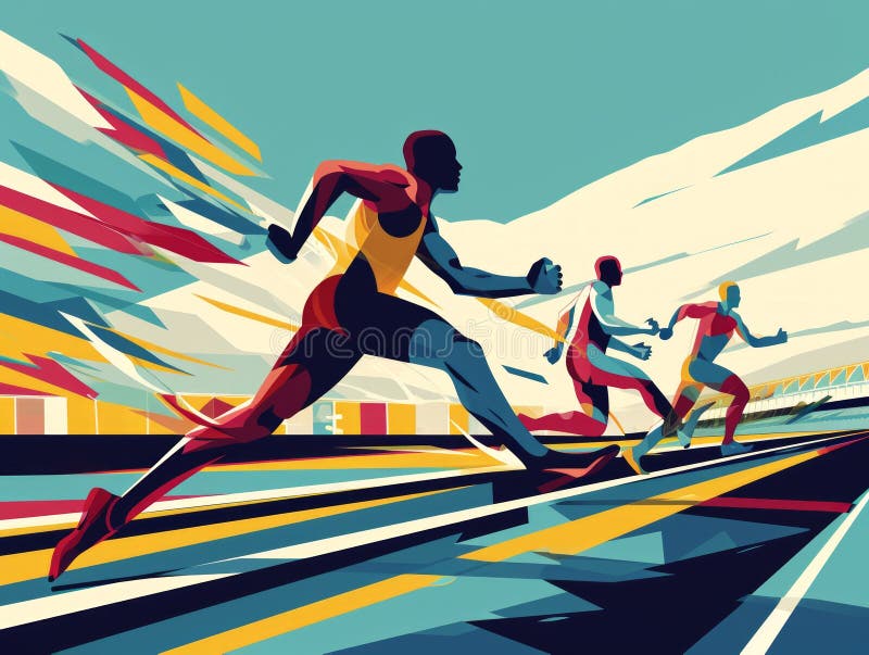 Marathon Runners Running on the Road. Illustration in Retro Style ...