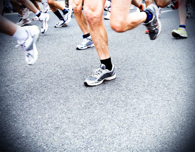 Marathon Runners, Running Shoes Motion Blur Stock Photo - Image of ...