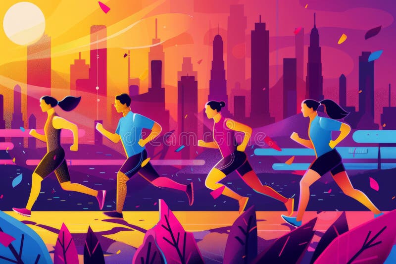 Running Marathon Illustrator Background and Group of Runners for Poster ...