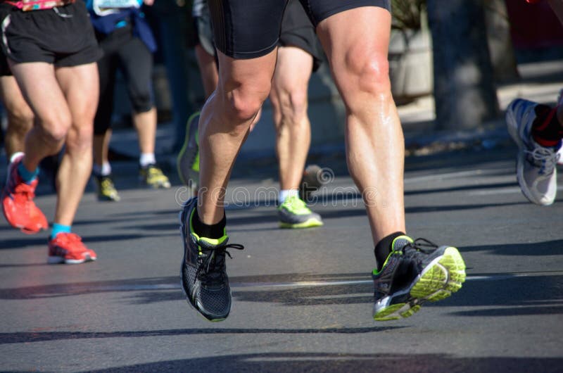 Marathon Running Race, People Feet on Road Stock Photo - Image of ...