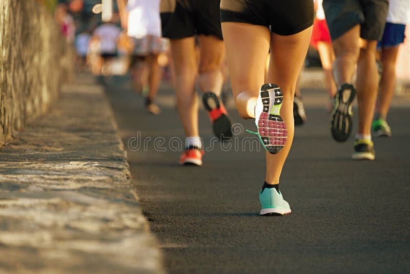 Marathon Running Race, Runners Feet on Road Stock Image - Image of ...