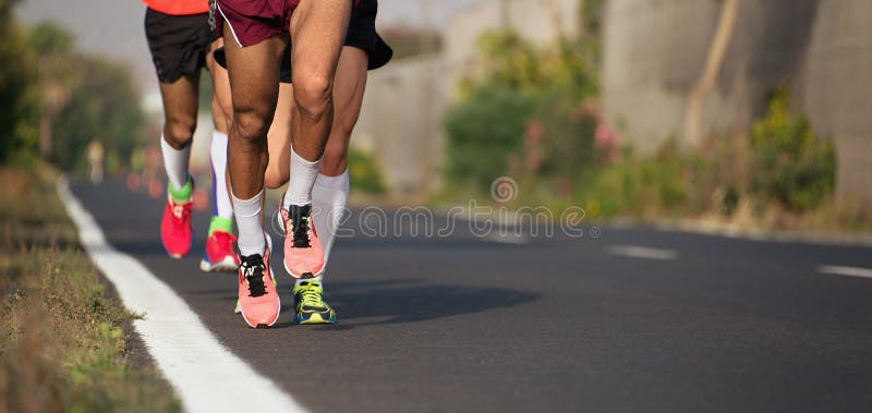Marathon Running Race, Runners Feet on Road Stock Photo - Image of ...