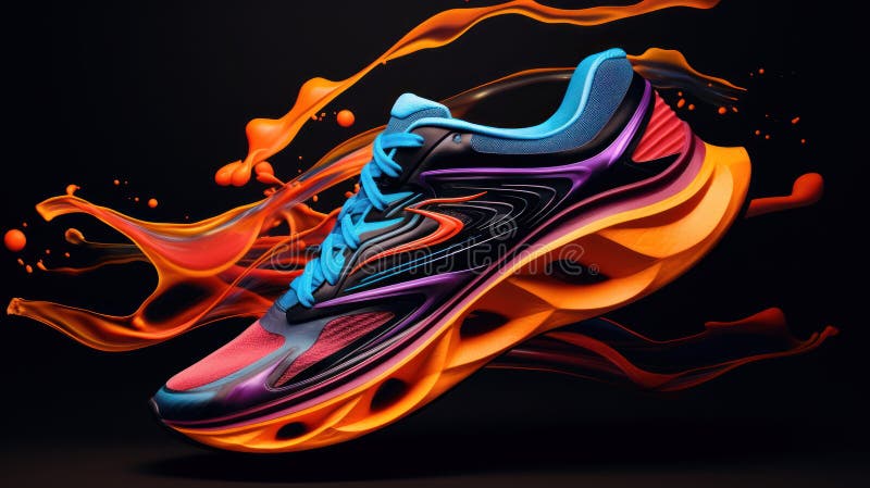 Marathon Shoes with Vibrant Colors and Abstract Digital Wave Trails ...