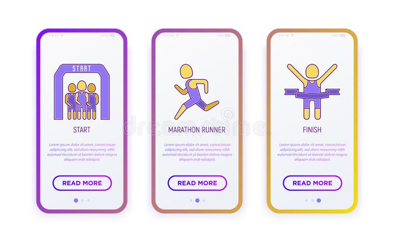 Marathon Thin Line Icons Set: Runner, Start, Finish. Vector ...