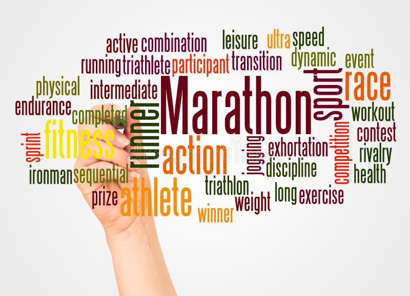 Marathon Word Cloud and Hand with Marker Concept Stock Illustration ...