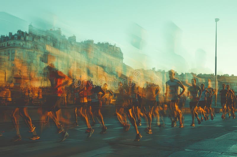 Marathoners Running in Motion with a Blurred Effect Stock Image - Image ...