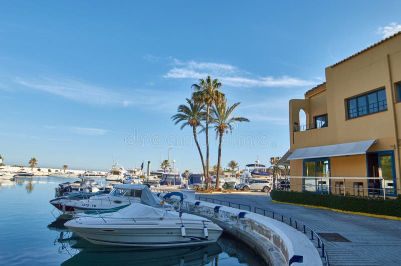 Marbella Port with Palmtrees Editorial Stock Image - Image of sunny ...