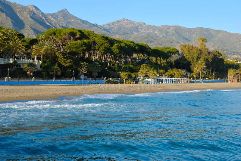 Marbella Beach on Costa Del Sol Stock Image - Image of flora, marbella ...