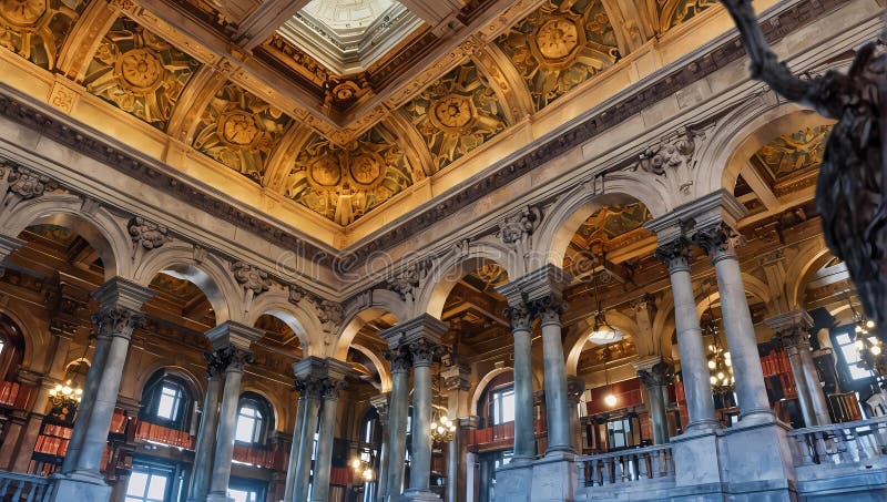 Interior of the Library of Congress Stock Illustration - Illustration ...