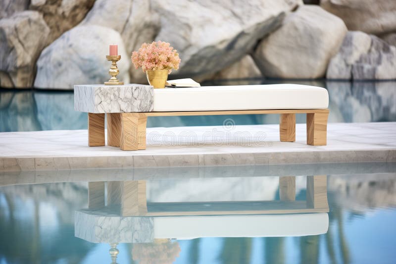A Marble Bench by a Pool with Crystal Clear Water Stock Image - Image ...