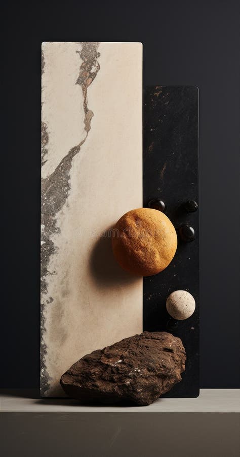 A Marble Block and an a Round Stones Rest on a Table for Abstract ...