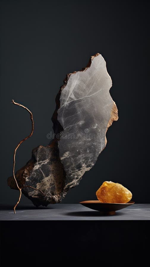 A Marble Block and an a Round Stones Rest on a Table for Abstract ...