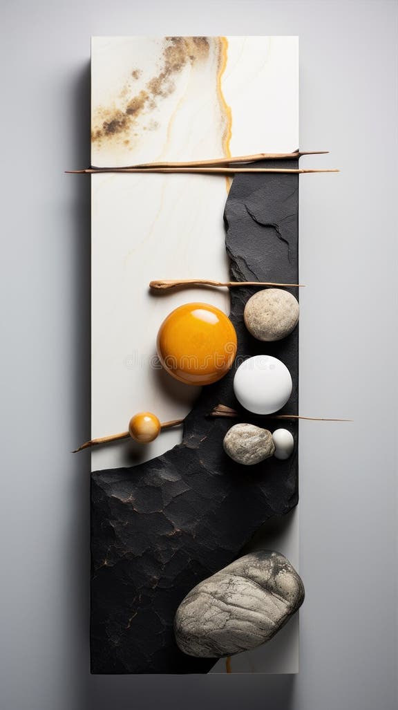 A Marble Block and an a Round Stones Rest on a Table for Abstract ...