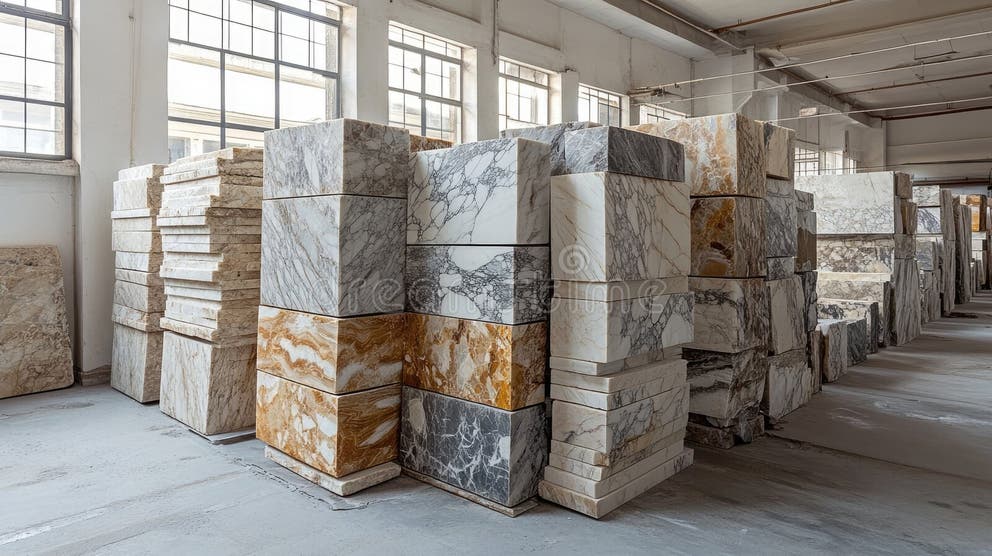 Marble Blocks Inside Stone Cutting Factory Storage Room Stock ...