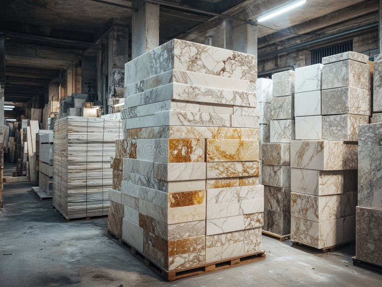 Marble Blocks Inside Stone Cutting Factory Storage Room Stock ...