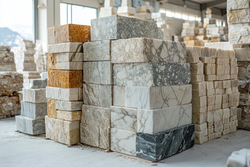 Marble Blocks Inside Stone Cutting Factory Storage Room Stock ...