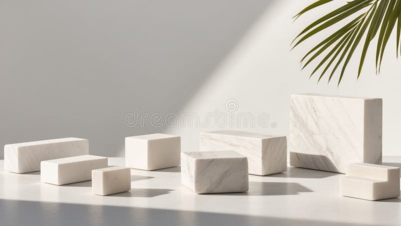 Marble Blocks with Palm Leaf Shadow in Sunlight. Stock Photo - Image of ...