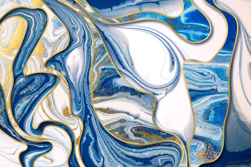 Marble Blue and Gold Abstract Background with Gold Gradient Borders ...
