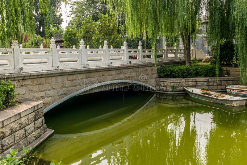 Detail of a Small Chinese Lion Sculpture on a Stone Bridge in a Park in ...