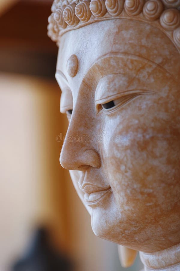 This Marble Buddha Statue Features a Tranquil Face with Intricate ...