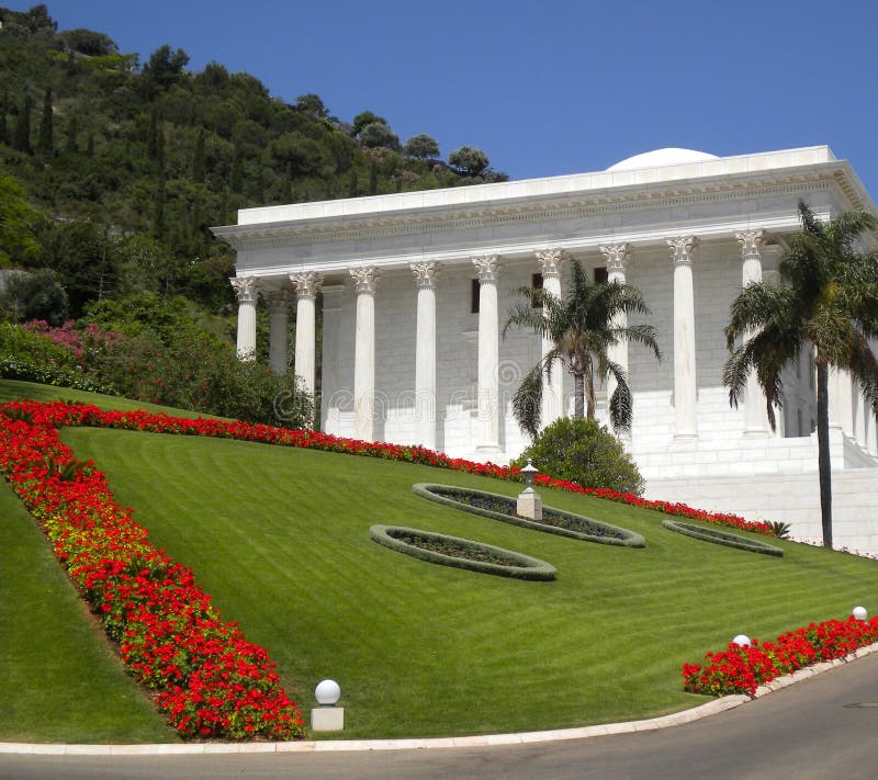 Marble Building with Columns Stock Image - Image of flowers, lawn: 24050623