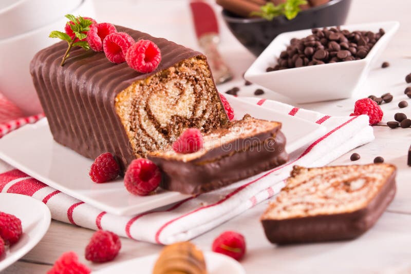 Marble Cake with Raspberries. Stock Photo - Image of food, mint: 161206912