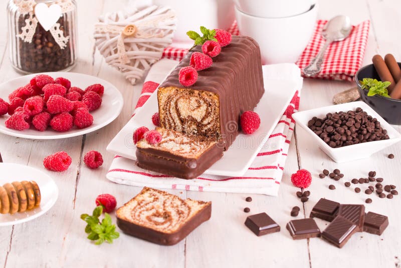 Marble Cake with Raspberries. Stock Photo - Image of baked, gastronomy ...