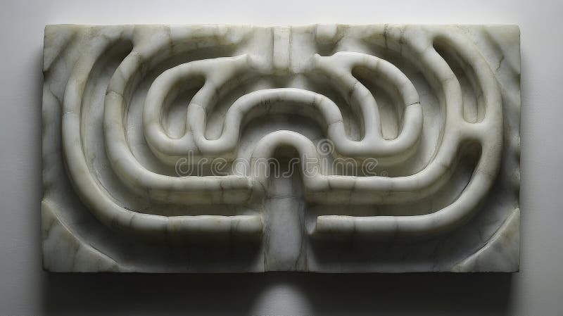 Marble Carved Labyrinth, Rectangular Stone Relief, Soft Shadows ...