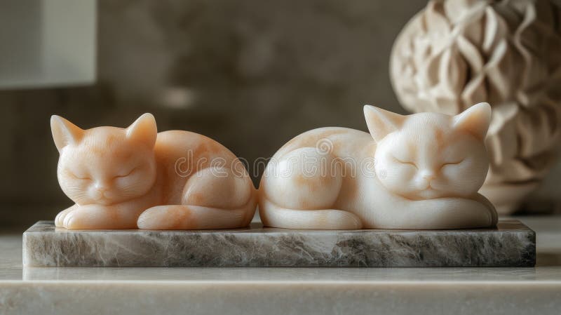 Marble Cat Sculptures on a Stone Base. Stock Image - Image of symmetry ...
