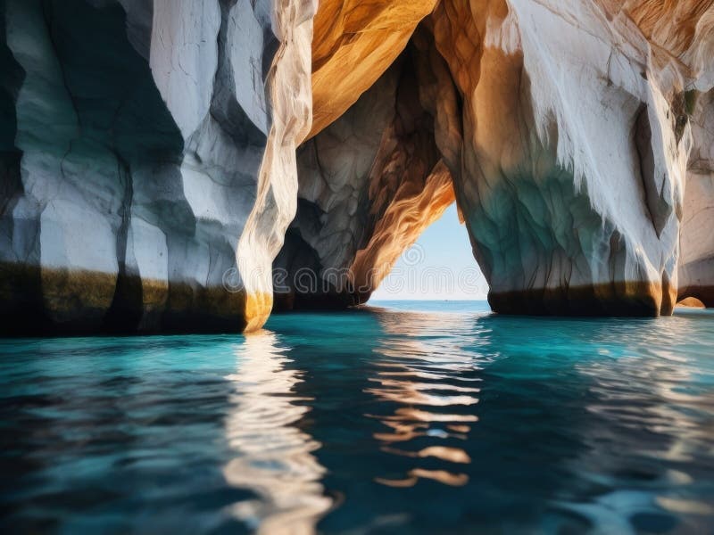 Marble Cave in Coastal Cliff with Clear Water. Stock Photo - Image of ...