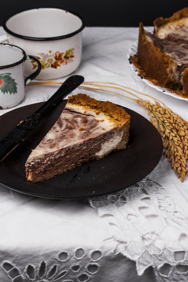 Marble Cheesecake with Cream Cheese and Chocolate Stock Photo - Image ...